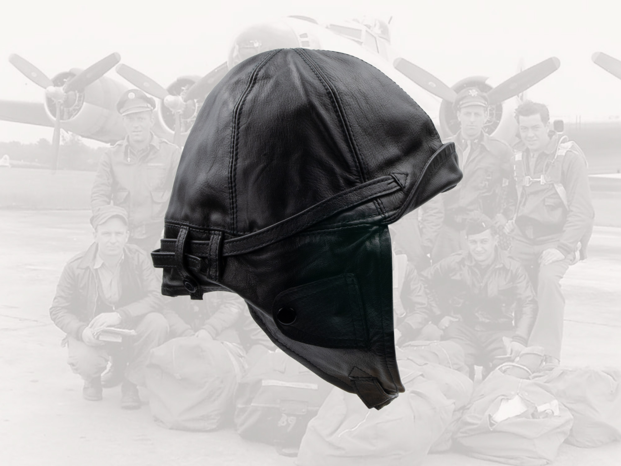 Leather flying helmet, black - Re-enactment Shop